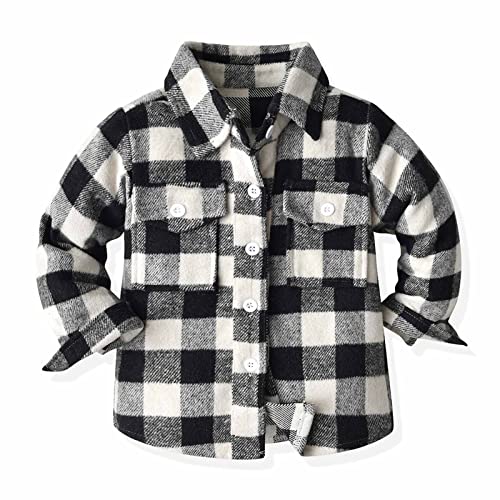 Kids Boys Girls Plaid Flannel Shirt Jacket Long Sleeve Lapel Button Down Shacket Coats Fall Winter Clothes,0-10Years