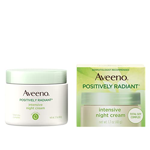 Aveeno Positively Radiant Intensive Moisturizing Night Cream with Total Soy Complex & Vitamin B3, Oil-Free, Non-Greasy, Hypoallergenic & Non-Comedogenic, 1.7 oz