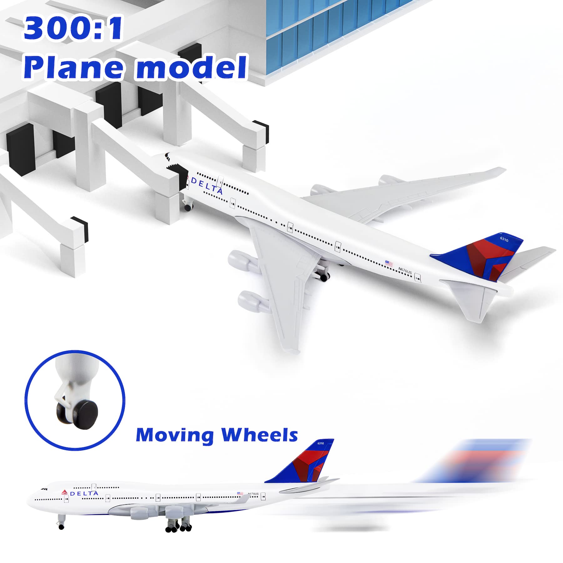 Lose Fun Park 1/300 Diecast Airplanes American Delta Airplane Model Airplane Boeing 747 Model Plane for Adults Collection Office Desktop Decoration Birthday Gift