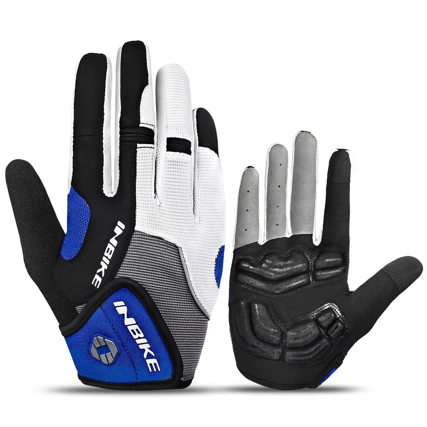 INBIKE 5mm Gel Pad Full Finger Gloves Men for Workout Gym Fitness Outdoor Blue Medium