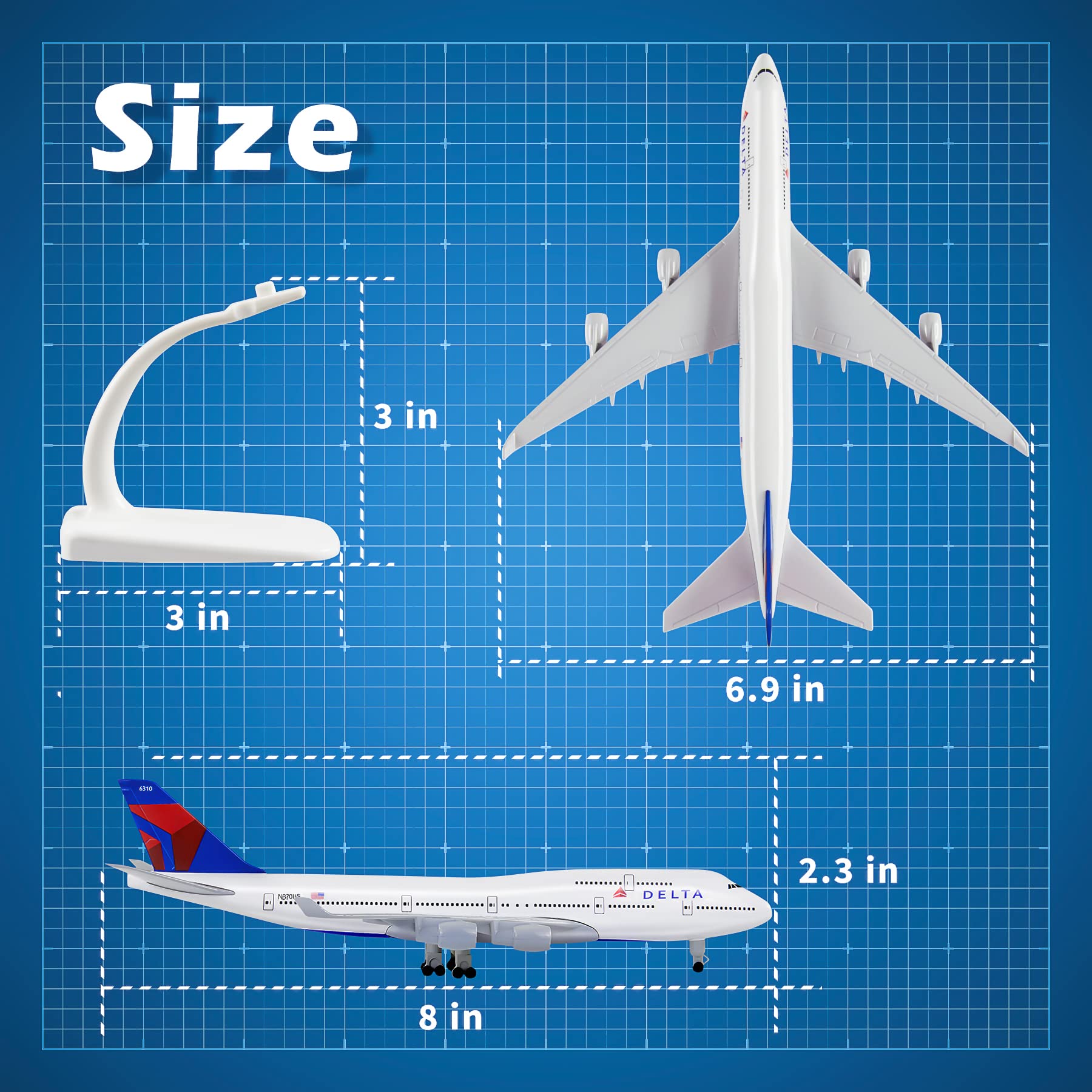 Lose Fun Park 1/300 Diecast Airplanes American Delta Airplane Model Airplane Boeing 747 Model Plane for Adults Collection Office Desktop Decoration Birthday Gift