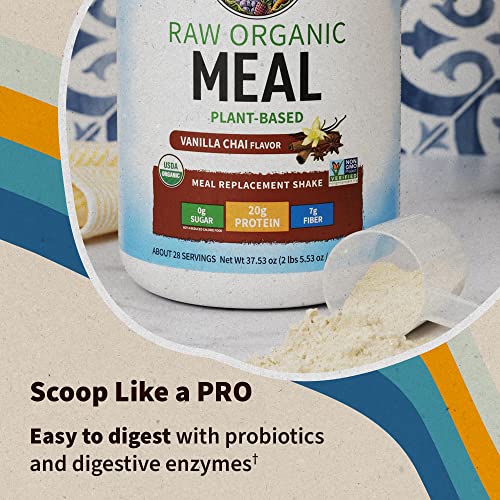 Garden of Life Tasty Organic Vanilla Chai Meal Replacement Shake Vegan 20g Complete Plant Based Protein, Greens, Digestive Enzymes, Pro & Prebiotics for Easy Digestion β Non-GMO Gluten-Free, 2.4 LB
