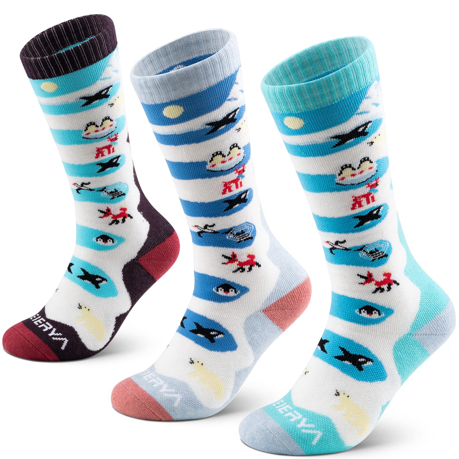 WEIERYA Kids Ski Socks Merino Wool, Thermal Snow Socks, Knee-high Wool Socks for Boys and Girls, 1/3 Pairs Black M 1 Pair