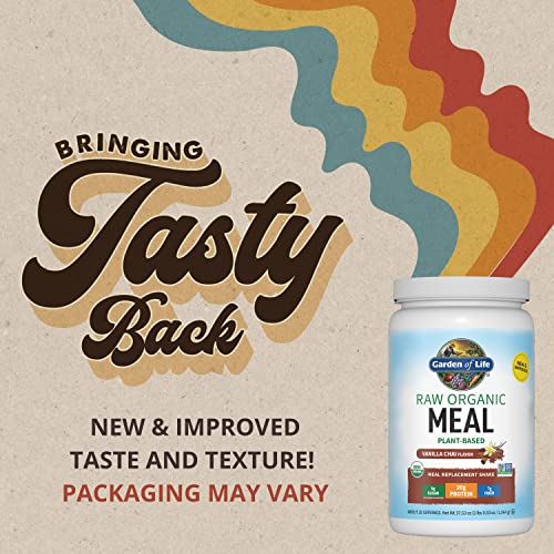 Garden of Life Tasty Organic Vanilla Chai Meal Replacement Shake Vegan 20g Complete Plant Based Protein, Greens, Digestive Enzymes, Pro & Prebiotics for Easy Digestion β Non-GMO Gluten-Free, 2.4 LB