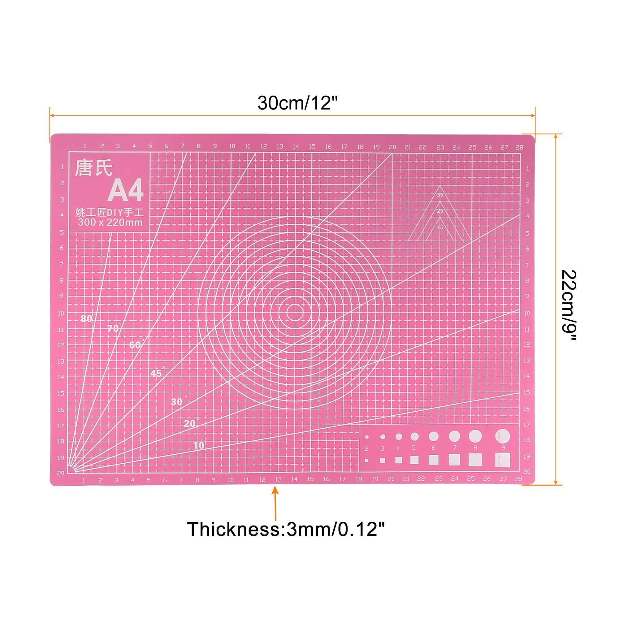 uxcell A4 Self-Healing Cutting Mat, 12" x 9" Non-Slip Double Sided with Grid PVC Desk Mat for DIY, Crafting, Model Building Rotary Cutting Board Pink