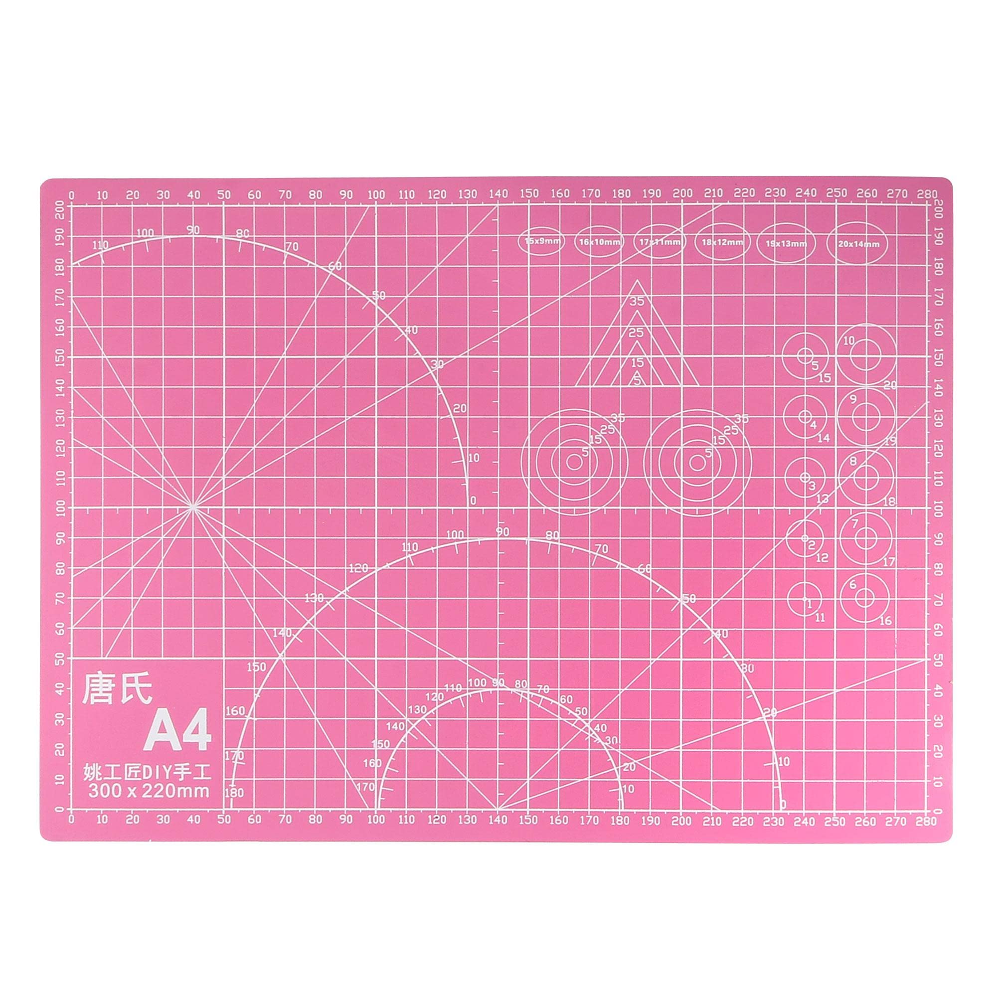 uxcell A4 Self-Healing Cutting Mat, 12" x 9" Non-Slip Double Sided with Grid PVC Desk Mat for DIY, Crafting, Model Building Rotary Cutting Board Pink