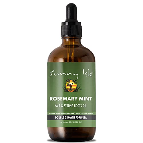 Sunny Isle Rosemary Mint Hair and Strong Roots Oil 3oz, Infused with Biotin & Jamaican Black Castor Oil to Strengthen and Nourish Hair Follicles, for Dry Scalp, Split Ends & All Hair Types