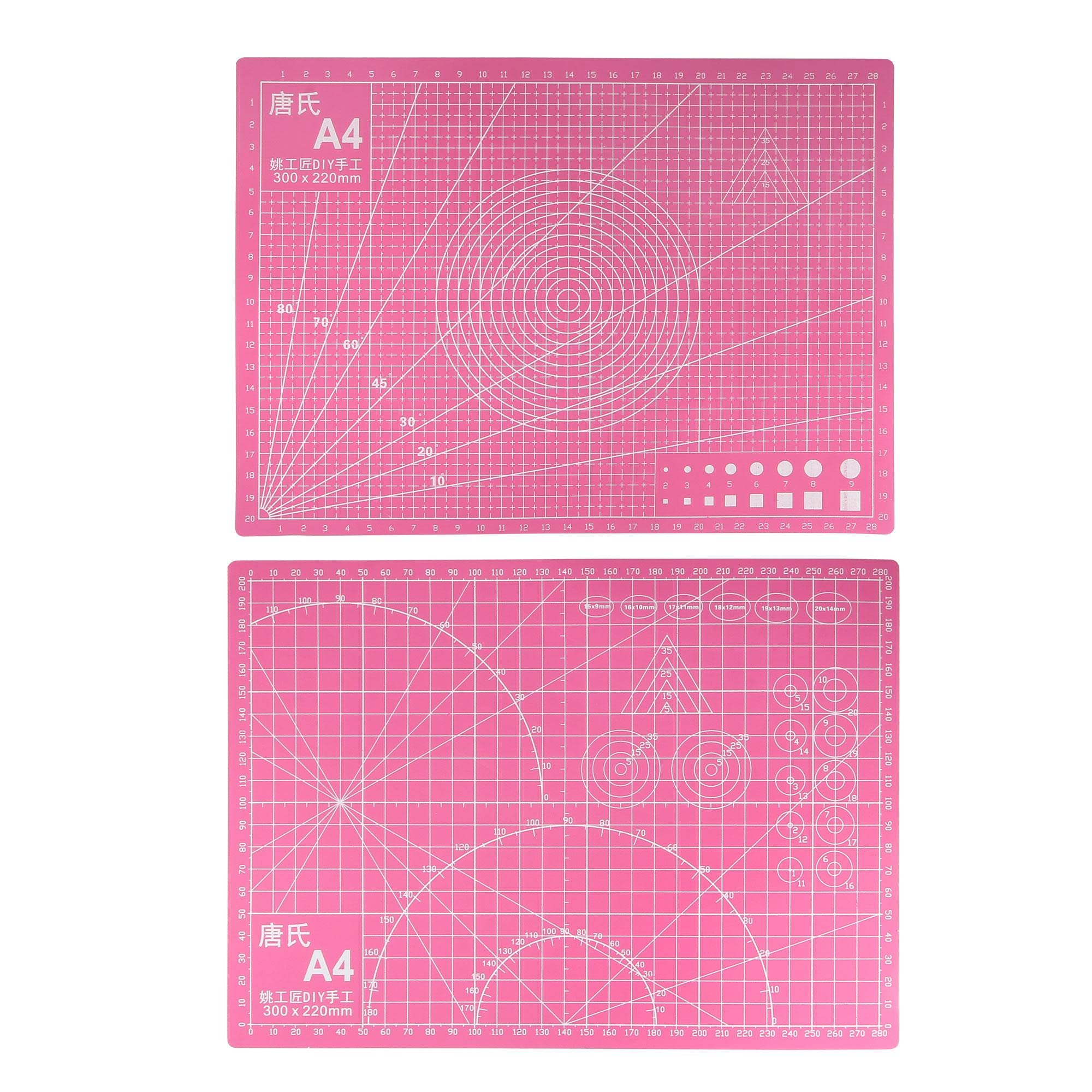 uxcell A4 Self-Healing Cutting Mat, 12" x 9" Non-Slip Double Sided with Grid PVC Desk Mat for DIY, Crafting, Model Building Rotary Cutting Board Pink