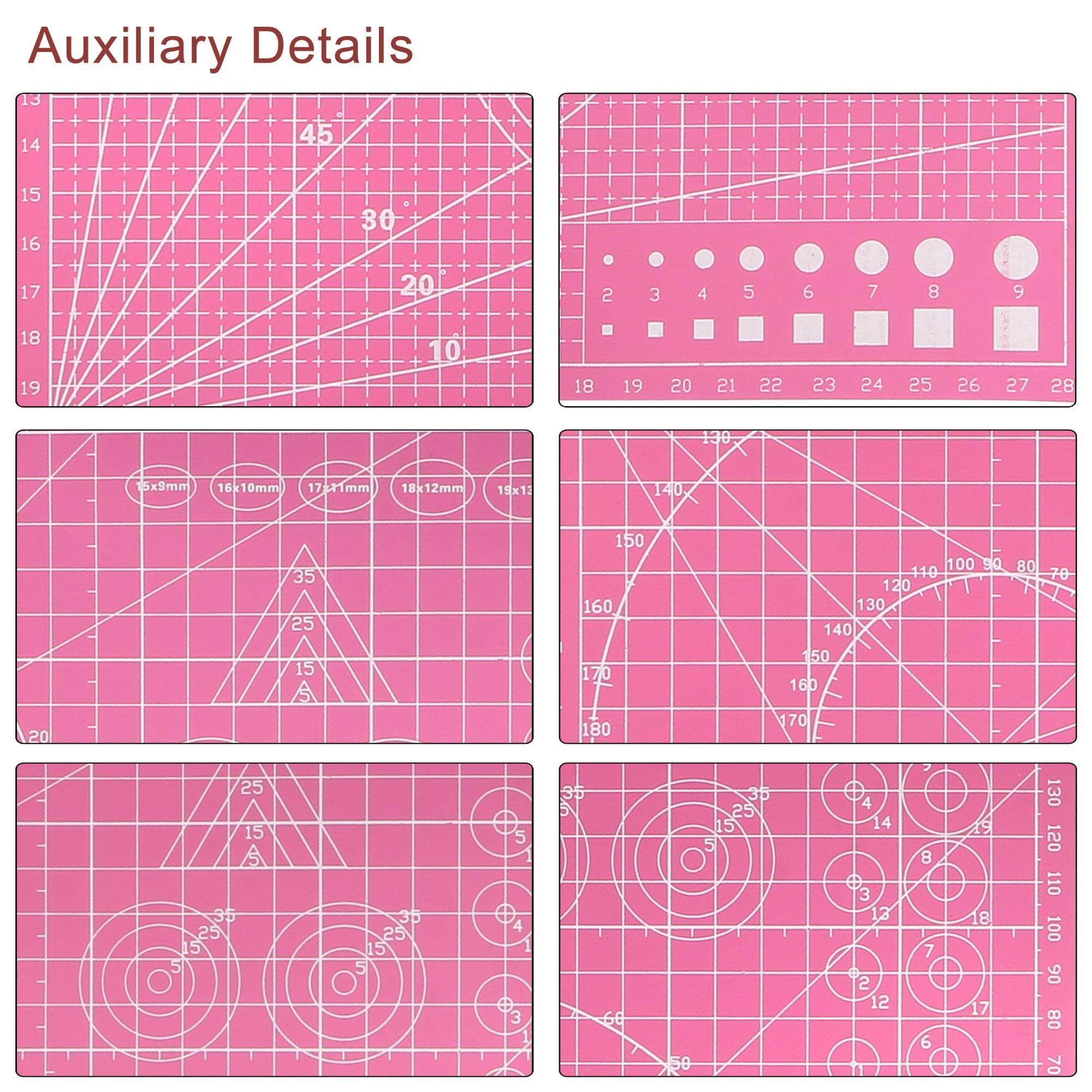uxcell A4 Self-Healing Cutting Mat, 12" x 9" Non-Slip Double Sided with Grid PVC Desk Mat for DIY, Crafting, Model Building Rotary Cutting Board Pink