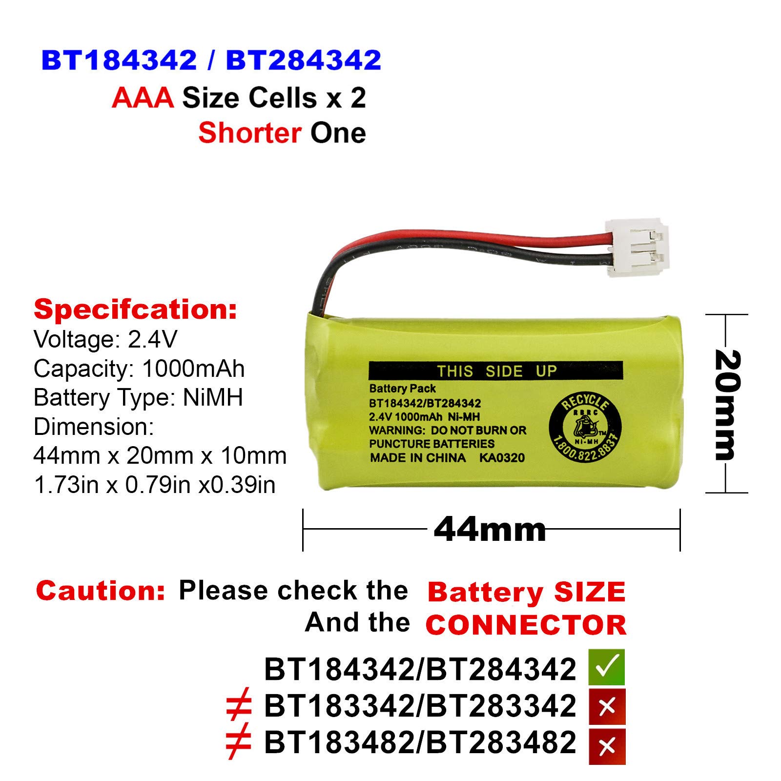 Replacement Battery for AT&T BT8001 / BT8000 / BT8300 / BT184342 / BT284342 / 89-1335-00 / 89-1344-01 / BATT-6010 / CPH-515D (3-Pack, Bulk Packaging)