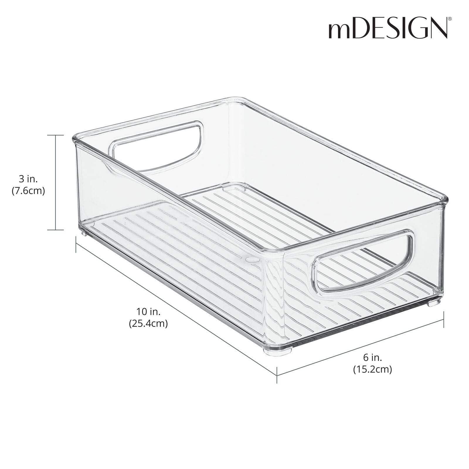 mDesign Plastic Kitchen Pantry Cabinet, Refrigerator or Freezer Food Storage Bins with Handles - Organizer for Fruit, Yogurt, Snacks, Pasta - Food Safe, BPA Free, 10β Long - 4 Pack, Clear