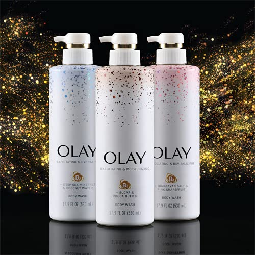 Olay Exfoliating & Moisturizing Body Wash With Sugar Cocoa Butter and Vitamin B3 20 Fl Ounce (Pack of 4)