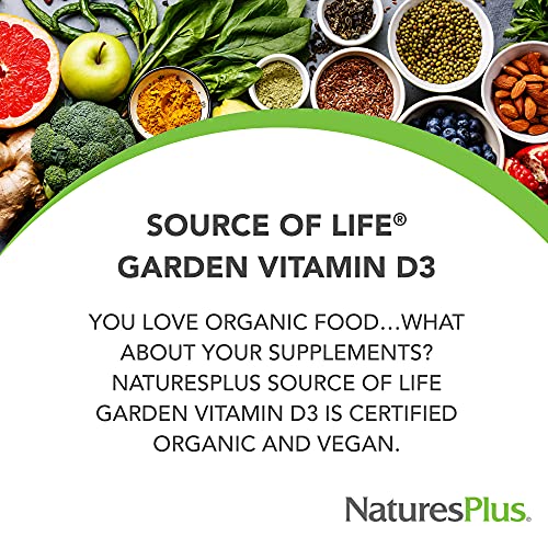 NaturesPlus Source of Life Garden Vitamin D3 - 60 Vegan Capsules, Pack of 2 - Immune System Support - Certified Organic, Non-GMO, Gluten Free - 60 Total Servings
