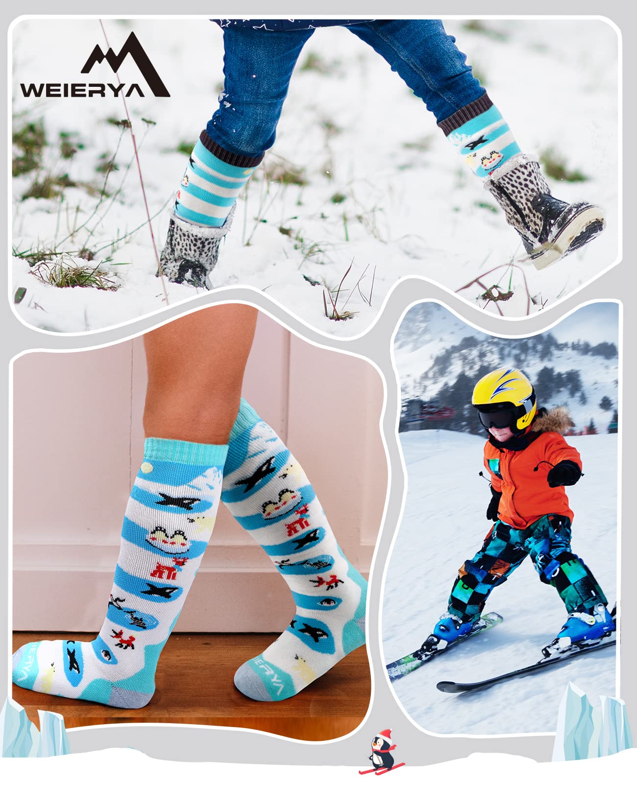 WEIERYA Kids Ski Socks Merino Wool, Thermal Snow Socks, Knee-high Wool Socks for Boys and Girls, 1/3 Pairs Black M 1 Pair