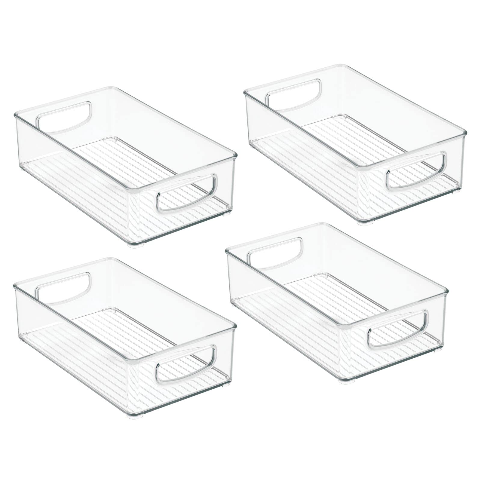 mDesign Plastic Kitchen Pantry Cabinet, Refrigerator or Freezer Food Storage Bins with Handles - Organizer for Fruit, Yogurt, Snacks, Pasta - Food Safe, BPA Free, 10β Long - 4 Pack, Clear