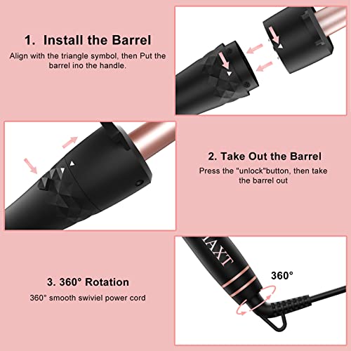 Curling Iron Set 5 in 1,MAXT Curling Wand Set Interchangeable Triple Barrel Curling Iron and Curling Brush Ceramic Barrel Wand Curling Iron(0.35β-1.25β) (Pink)