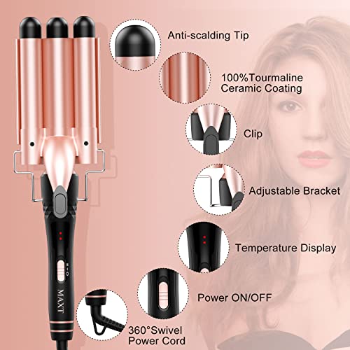 Curling Iron Set 5 in 1,MAXT Curling Wand Set Interchangeable Triple Barrel Curling Iron and Curling Brush Ceramic Barrel Wand Curling Iron(0.35β-1.25β) (Pink)