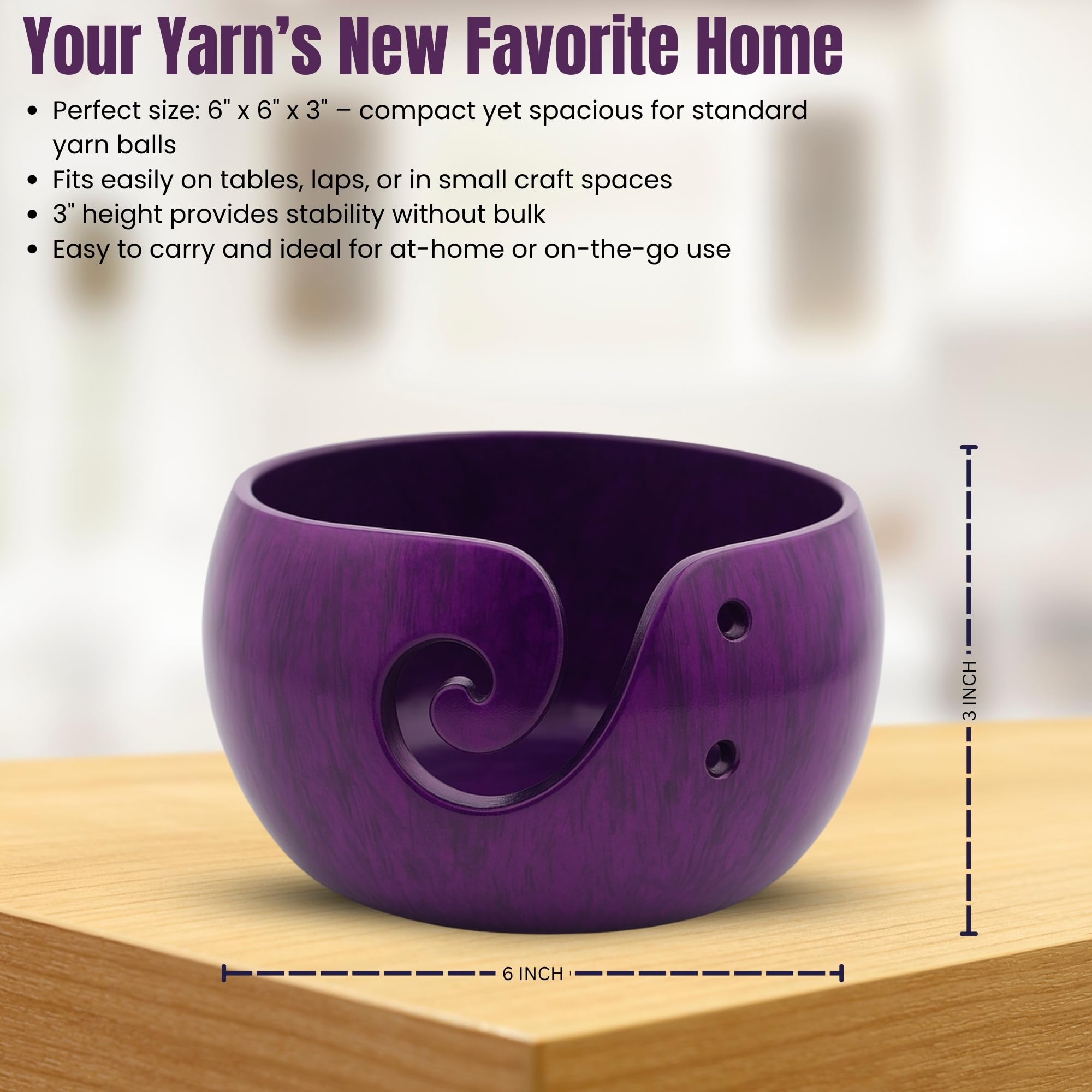 Hind Handicrafts Premium Solid Handmade Crafted Metallic Finish - Aluminium Portable Yarn Storage Bowl - Holder for Knitting Crochet Hook Accessories (6" x 6" x 3", Purple Stone)