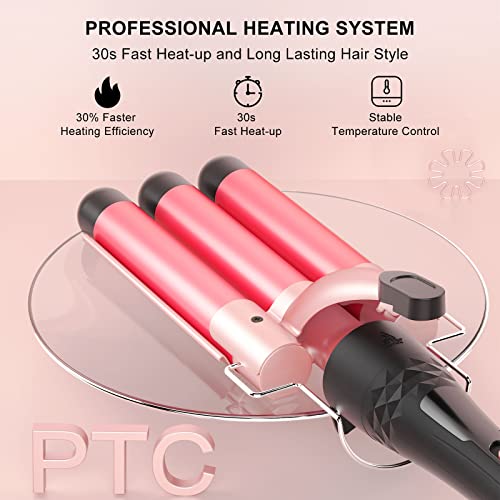 Curling Iron Set 5 in 1,MAXT Curling Wand Set Interchangeable Triple Barrel Curling Iron and Curling Brush Ceramic Barrel Wand Curling Iron(0.35β-1.25β) (Pink)