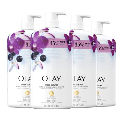 Olay Fresh Outlast Body Wash, Orchid & Black Currant, 30 fl oz (Pack of 4)