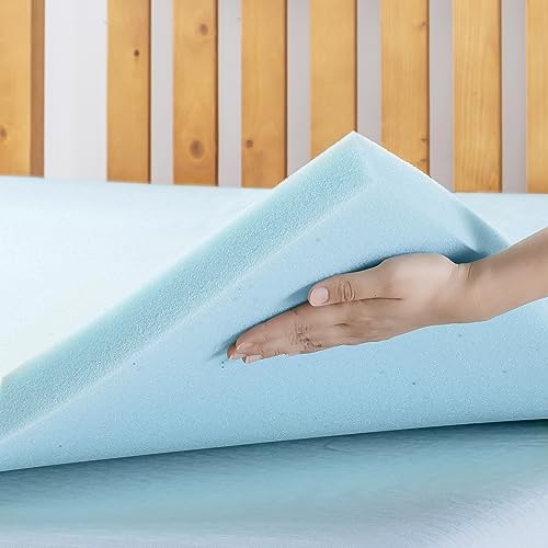 Best Price Mattress 1.5 Inch Ventilated Memory Foam Mattress Topper, Cooling Gel Infusion, CertiPUR-US Certified, Twin, Blue