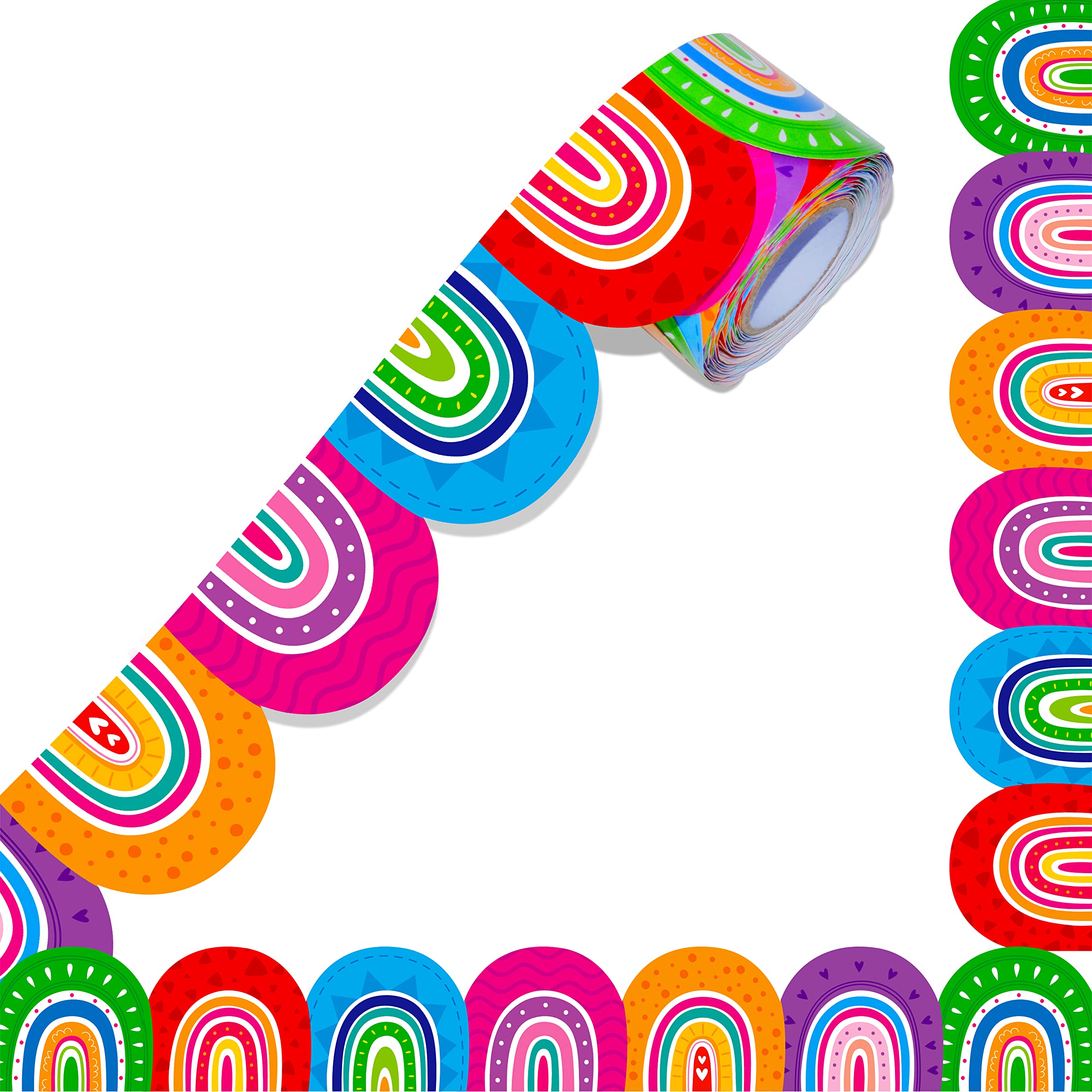 60 Feet Bulletin Board Borders, Colorful Rainbow Die-Cut Rolled Border Trim Decoration Borders for School, Classroom, Offices Walls, Desks, Windows, Doors, Lockers