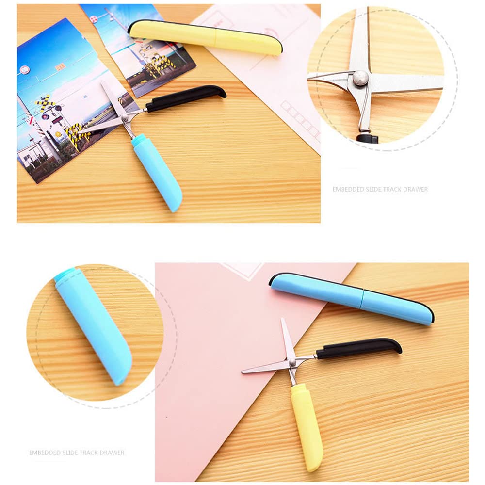 MOTZU Set of 2 Portable Safe Scissor, Multipurpose Mini Folding Paper Cutting Scissors, Office School Supplies for Craft Sewing DIY Scrapbooking