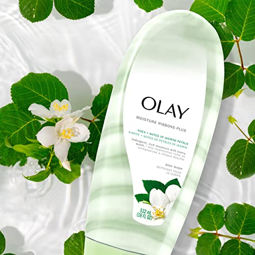 Olay Moisture Ribbons Body Wash with Shea and Notes of Jasmine Petals, 18 fl oz, (Pack of 4)