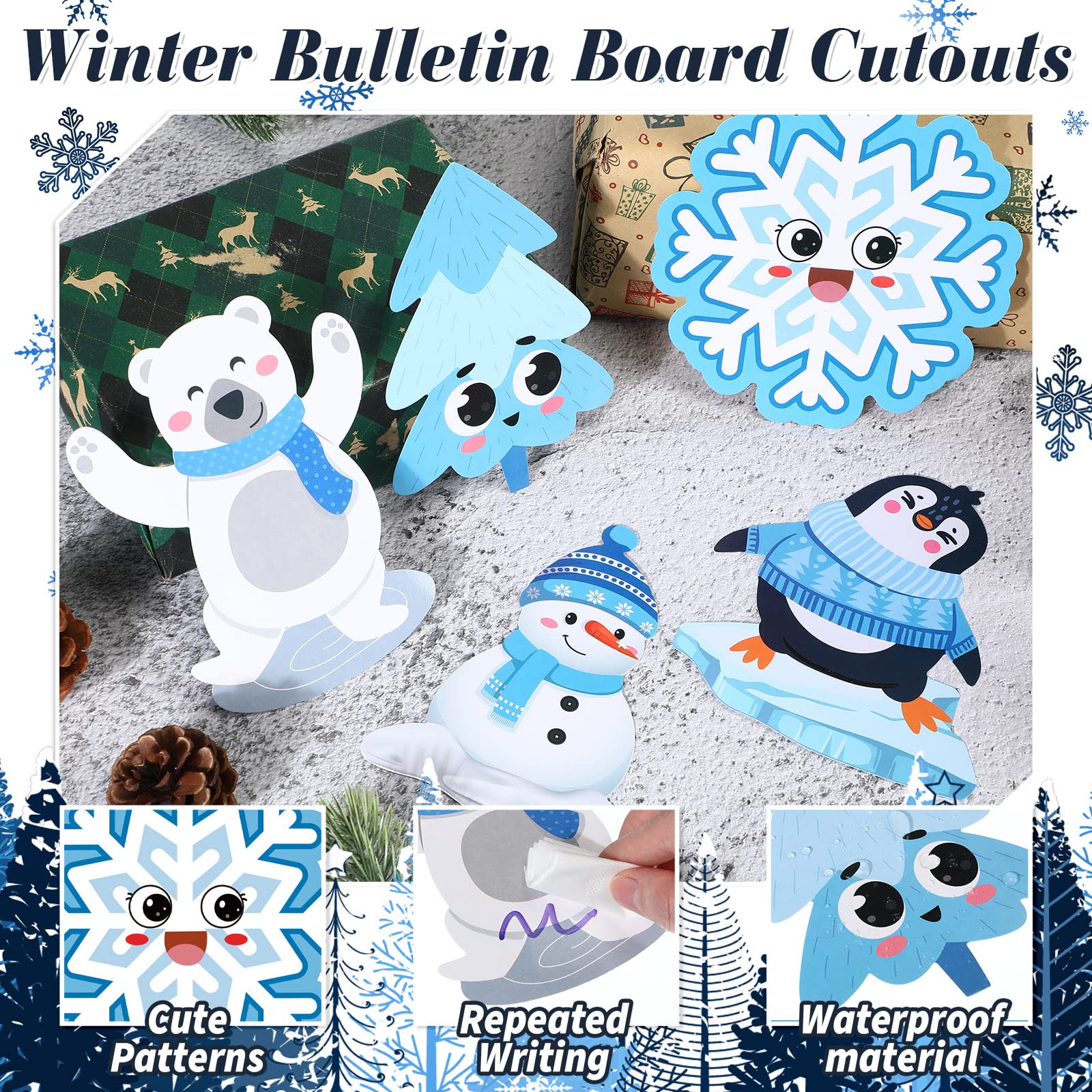 80 Pcs Winter Cutouts Winter Paper Bulletin Board for Preschool Paper Bulletin Board Decorations Preschool Classroom Back to School Teacher Supplies Classroom Cutouts
