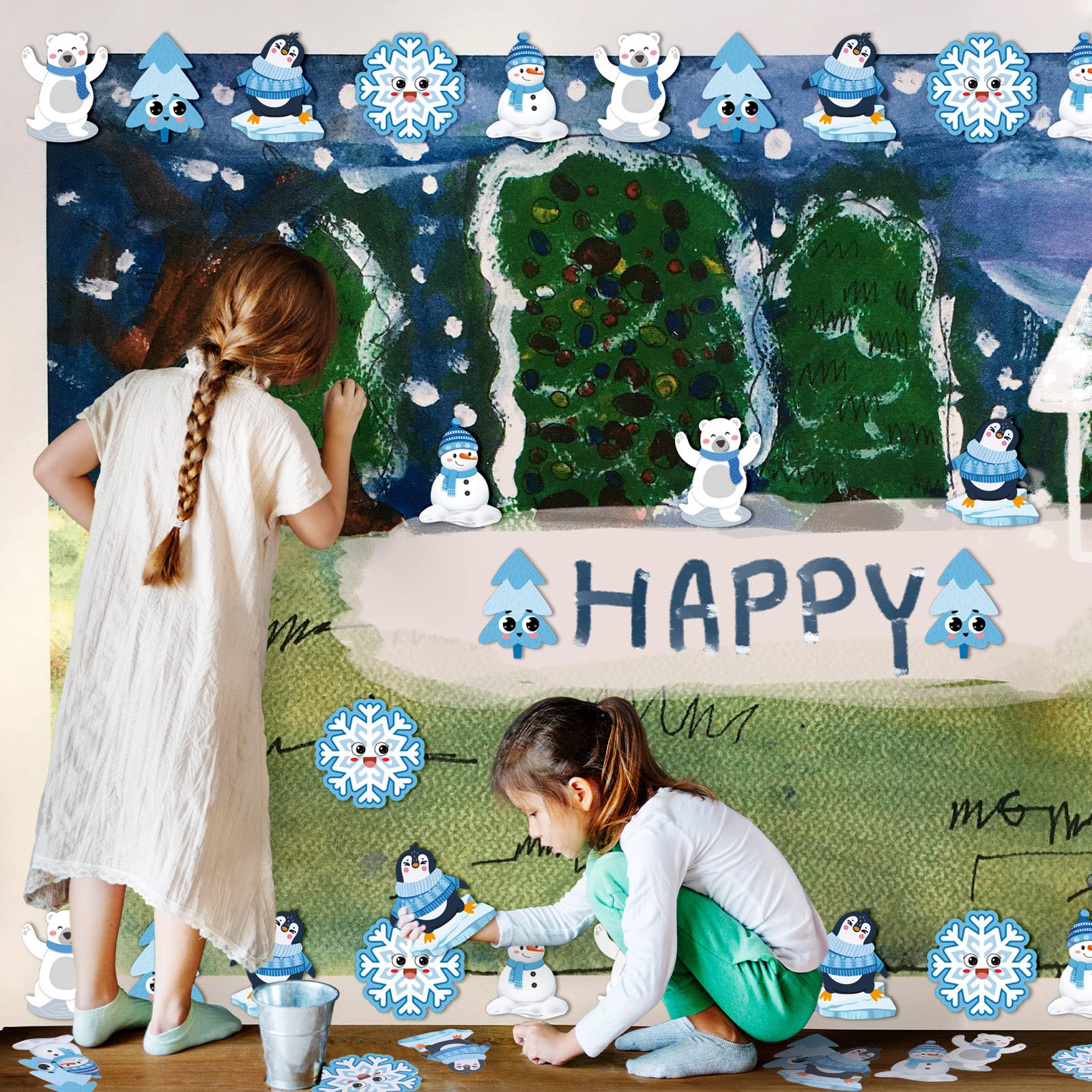 80 Pcs Winter Cutouts Winter Paper Bulletin Board for Preschool Paper Bulletin Board Decorations Preschool Classroom Back to School Teacher Supplies Classroom Cutouts