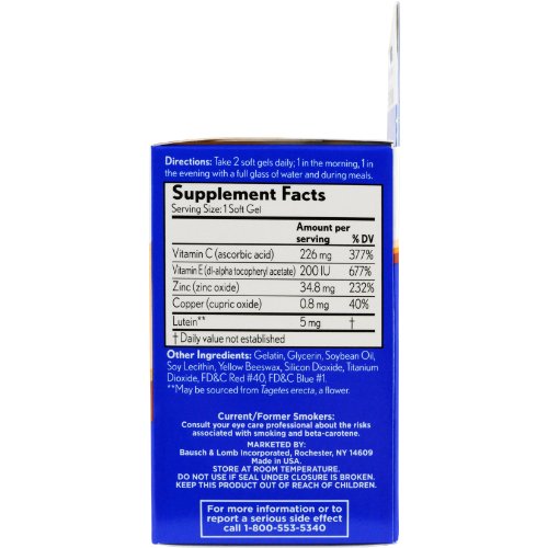 Bausch + Lomb Preservision With Lutein Eye Vitamin & Mineral Supplement, 50 Count Soft Gels