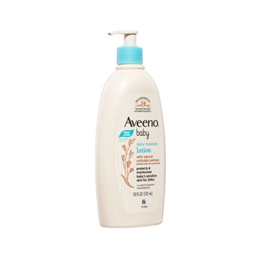 Aveeno Baby Daily Moisture Moisturizing Lotion for Delicate Skin with Natural Colloidal Oatmeal & Dimethicone, Hypoallergenic, Fragrance-, Phthalate- & Paraben-Free, 18 fl. oz (Package may vary)