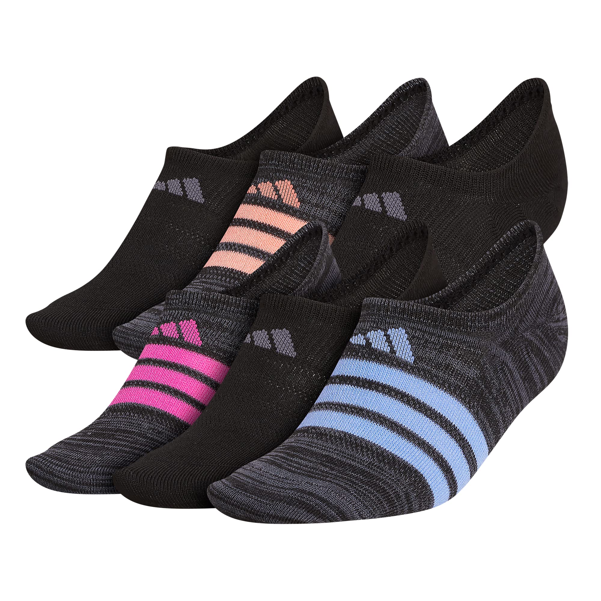 adidas Women's Superlite Super No Show Socks (6-Pair), Black/Blue Fusion/Onix Grey, Medium