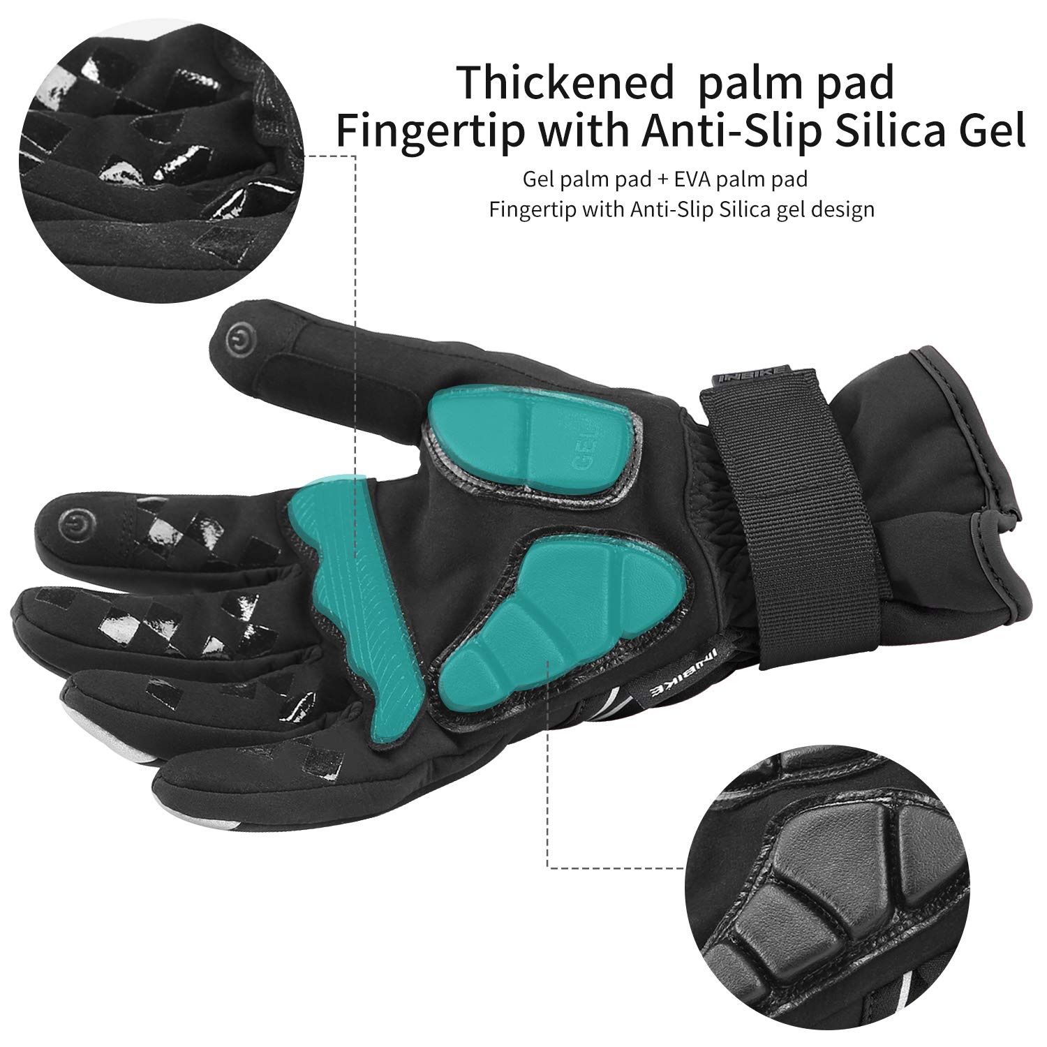 INBIKE Cycling Winter Gloves,for Men Windproof Reflective Thermal Gel Pads Touch Screen MTB Mountain Bike Black Medium