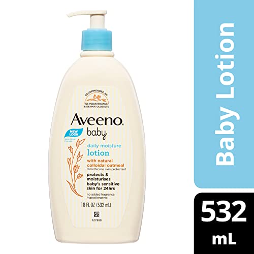 Aveeno Baby Daily Moisture Moisturizing Lotion for Delicate Skin with Natural Colloidal Oatmeal & Dimethicone, Hypoallergenic, Fragrance-, Phthalate- & Paraben-Free, 18 fl. oz (Package may vary)