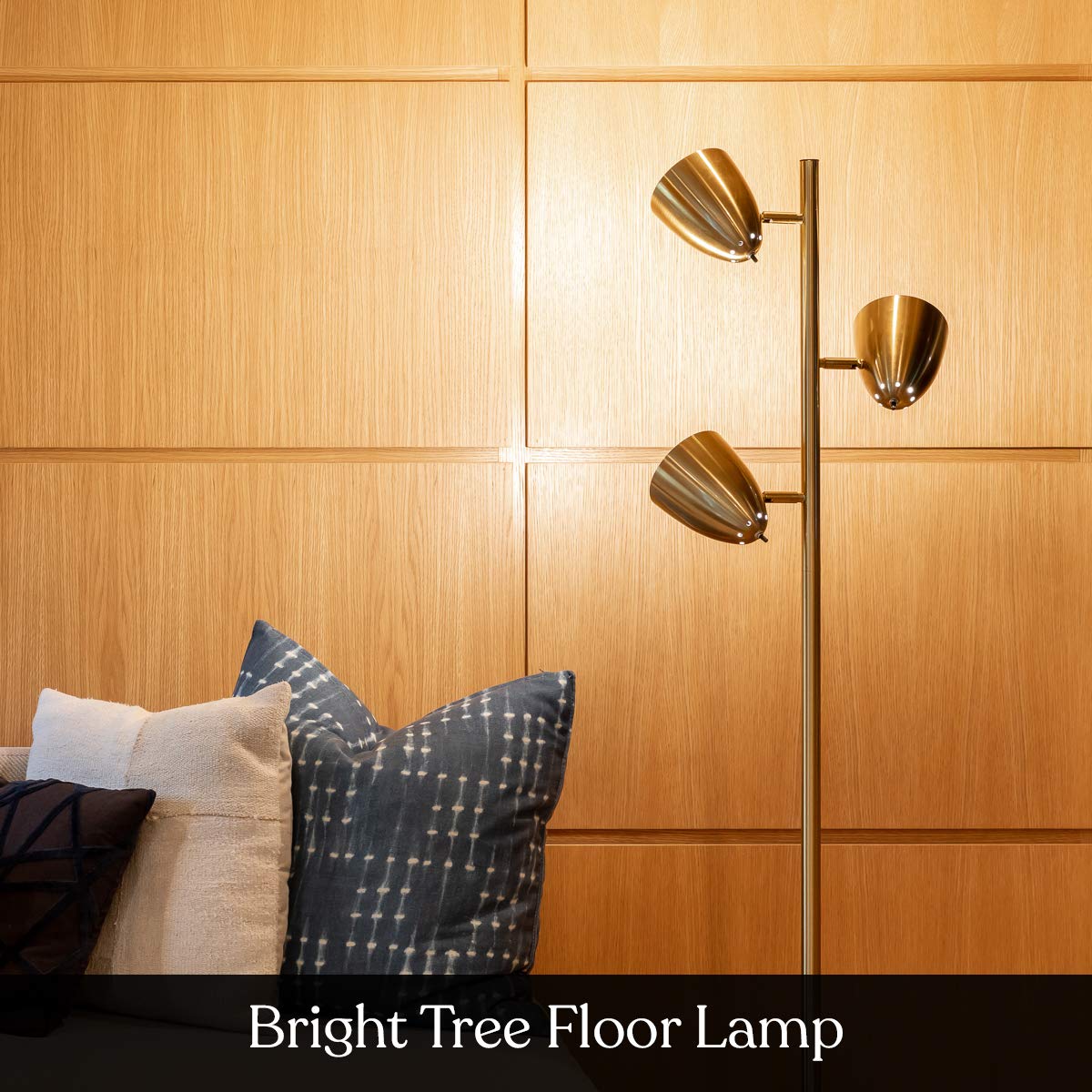 Brightech Jacob LED Standing Lamp, Modern Bright Floor Lamps for Living Rooms & Bedrooms, Tall LED Lighting Lamp with Adjustable 3 Light Tree – Antique Brass/Gold