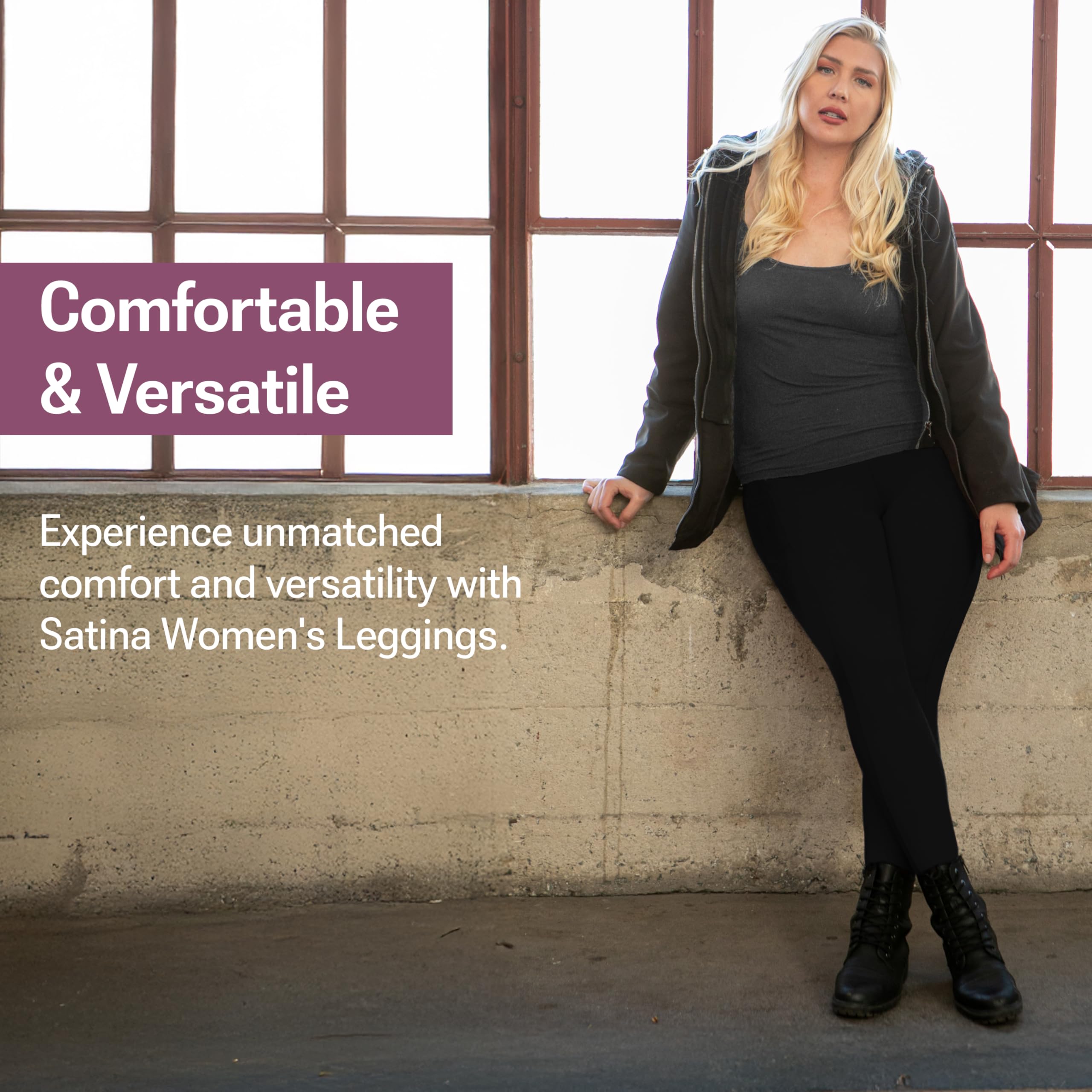SATINA High Waisted Leggings for Women - Capri, Full Length Compression Leggings with Pockets - Buttery Soft, Tummy Control Black Workout Leggings - Plus Size Yoga Pants Women