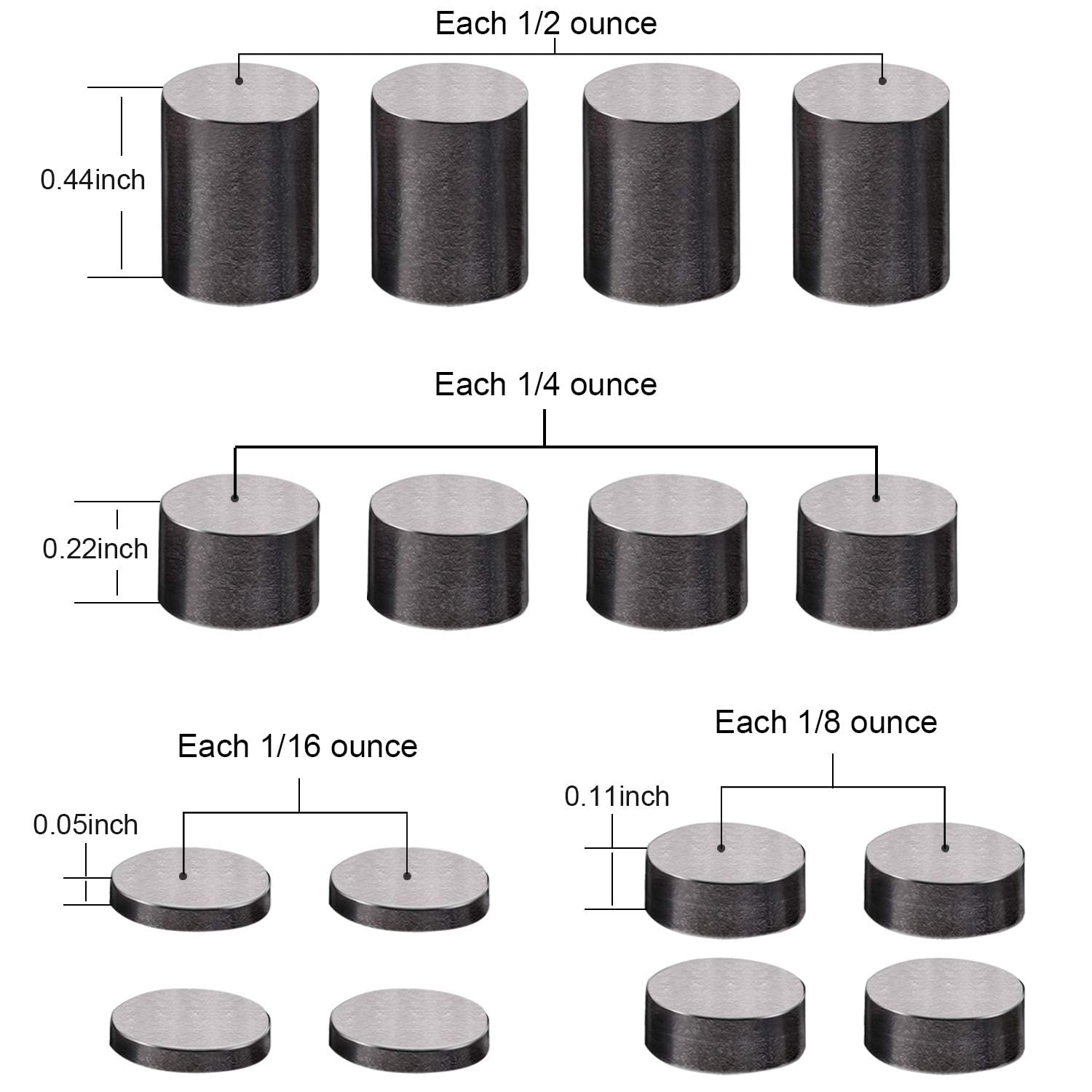 Tungsten Weights 3.75 Ounce 3/8 Inch Incremental Cylinders Car Incremental Weights 16 Pieces Compatible with Pinewood Car Derby Weights, 4 Sizes