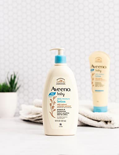 Aveeno Baby Daily Moisture Moisturizing Lotion for Delicate Skin with Natural Colloidal Oatmeal & Dimethicone, Hypoallergenic, Fragrance-, Phthalate- & Paraben-Free, 18 fl. oz (Package may vary)