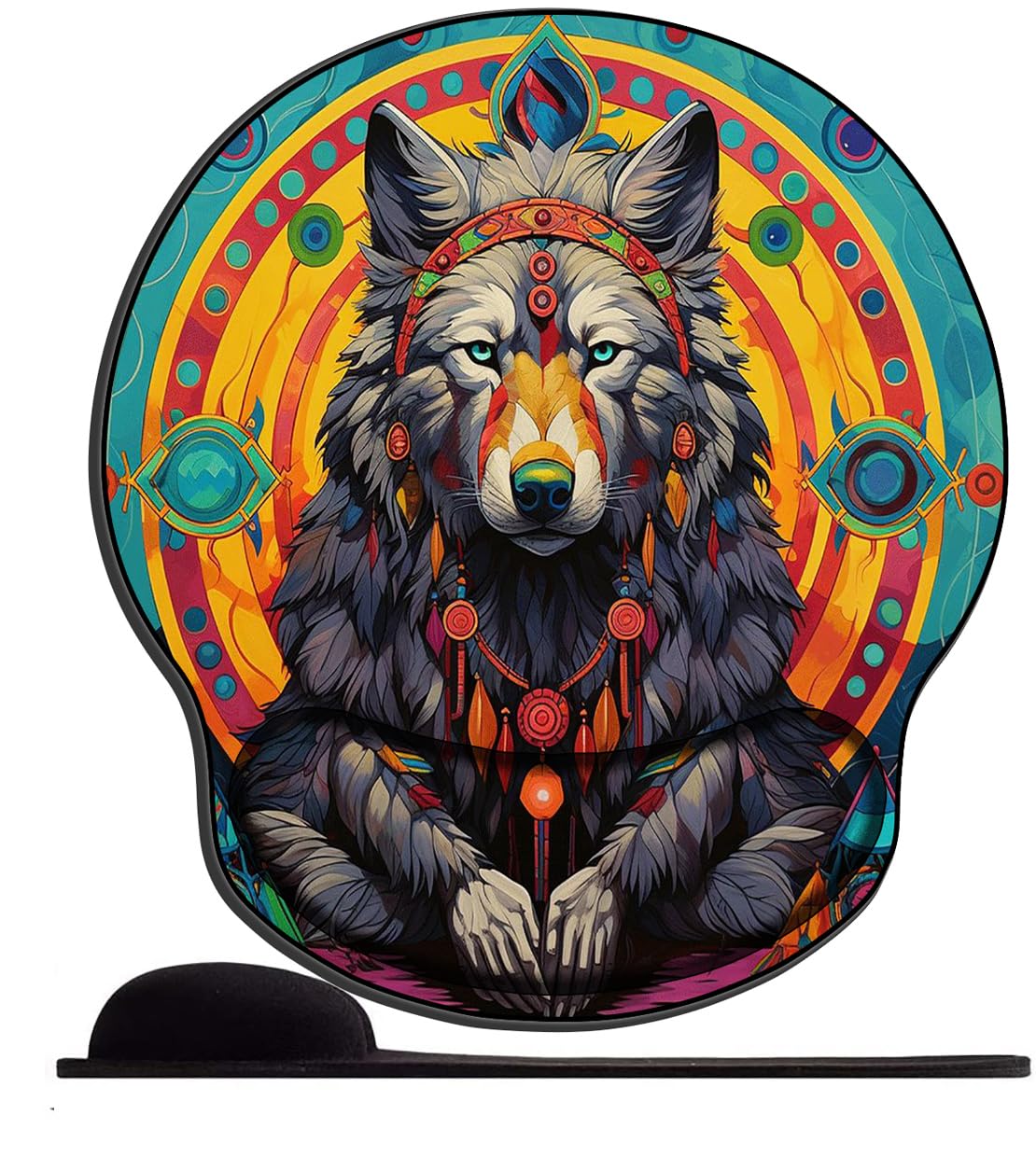 Mouse Pad - Mouse Mat with Wrist Rest Support, Gel Foam Rest Anti-slip Rubber Base, for Laptop Computer PC Home Office Working Gaming -wolf chief magic circle Indian style