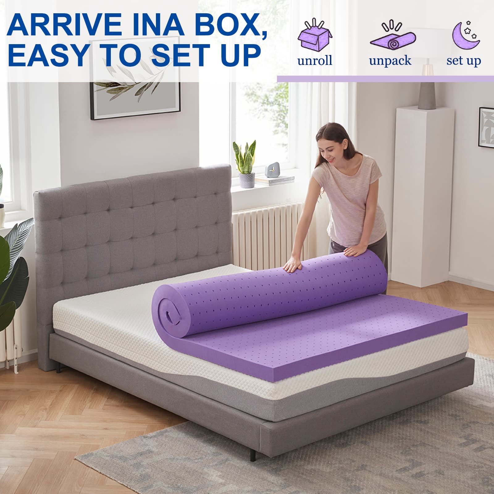 SINWEEK 2 Inch Gel Memory Foam Mattress Topper Ventilated Soft Pressure Relieve Mattress Pad, Breathable Bed Topper, CertiPUR-US Certified, Full Size