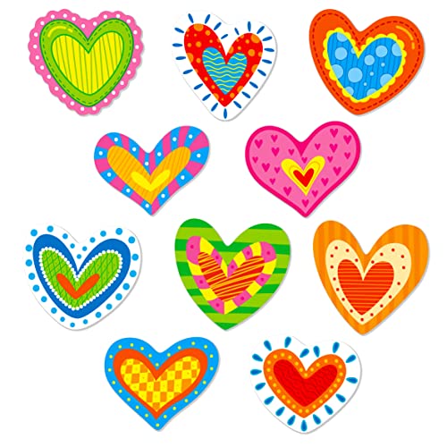 50 PCS Colorful Heart Cutouts, Double-Sided Printing Heart Accents Cut-Outs Bulletin Board Classroom Decoration in 10 Designs Valentines Decoration Party Supplies for Kids Teacher Student