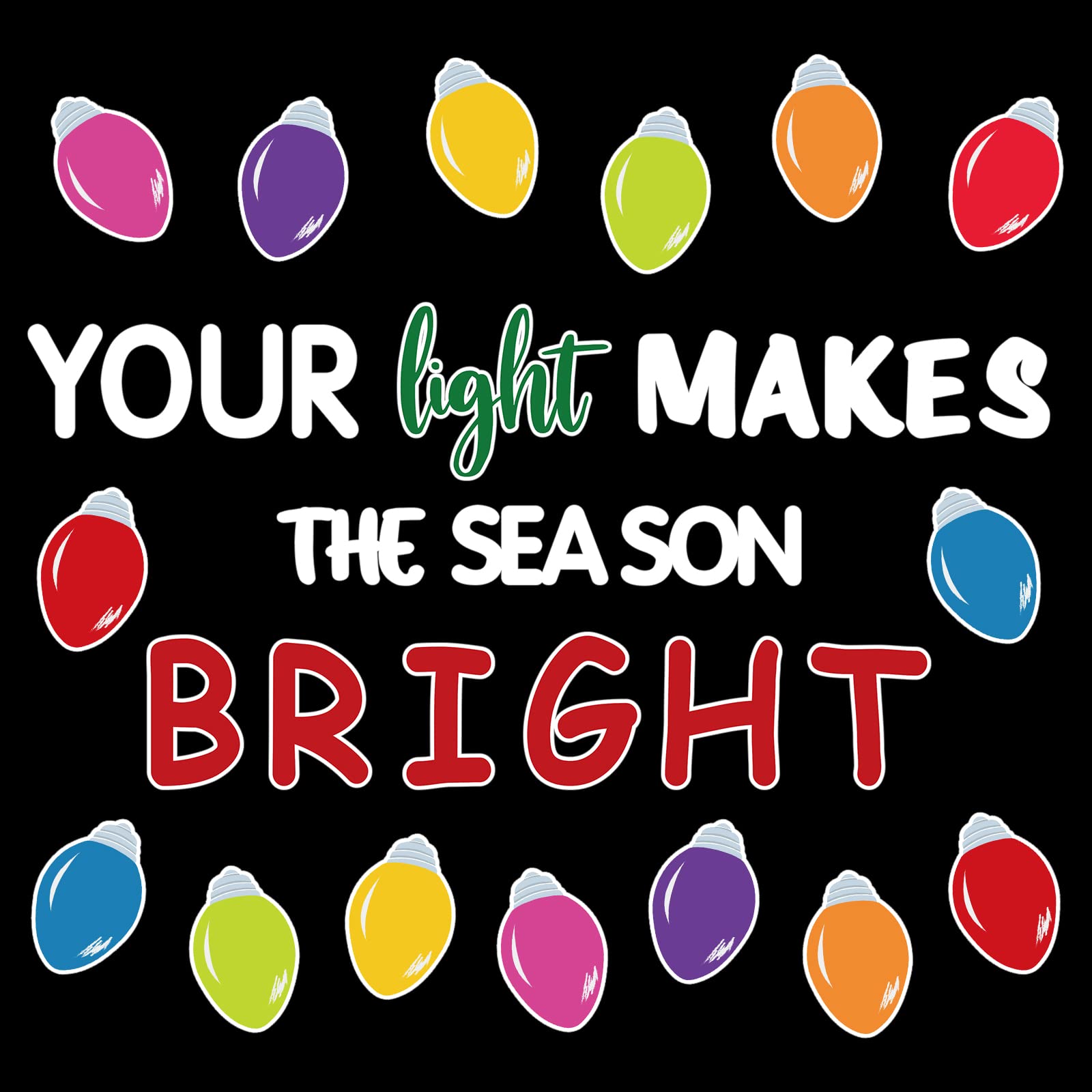 Whaline 43Pcs Light Bulbs Cutouts Bulletin Board Cutouts Christmas Cut Outs with 100 Glue Points Your Light Make The Season Bright Letter Paper Cutting for Xmas Home School Classroom Party Supplies