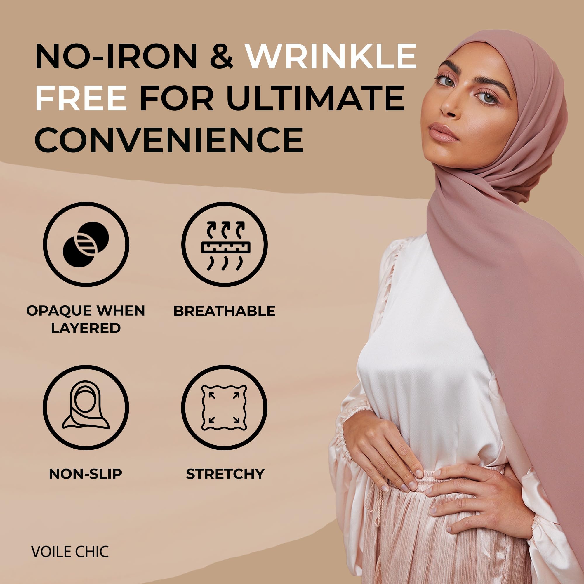 VOILE CHIC Hijab for Women Premium Chiffon Wrap Head Scarf Non-Slip (Dusty Rose)