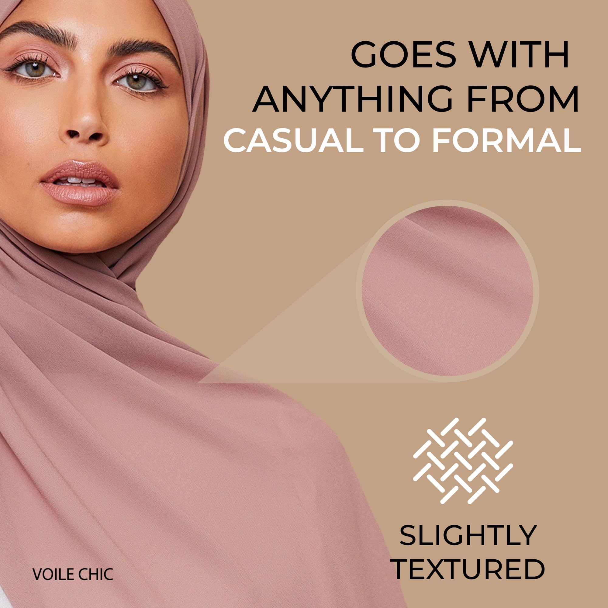 VOILE CHIC Hijab for Women Premium Chiffon Wrap Head Scarf Non-Slip (Dusty Rose)