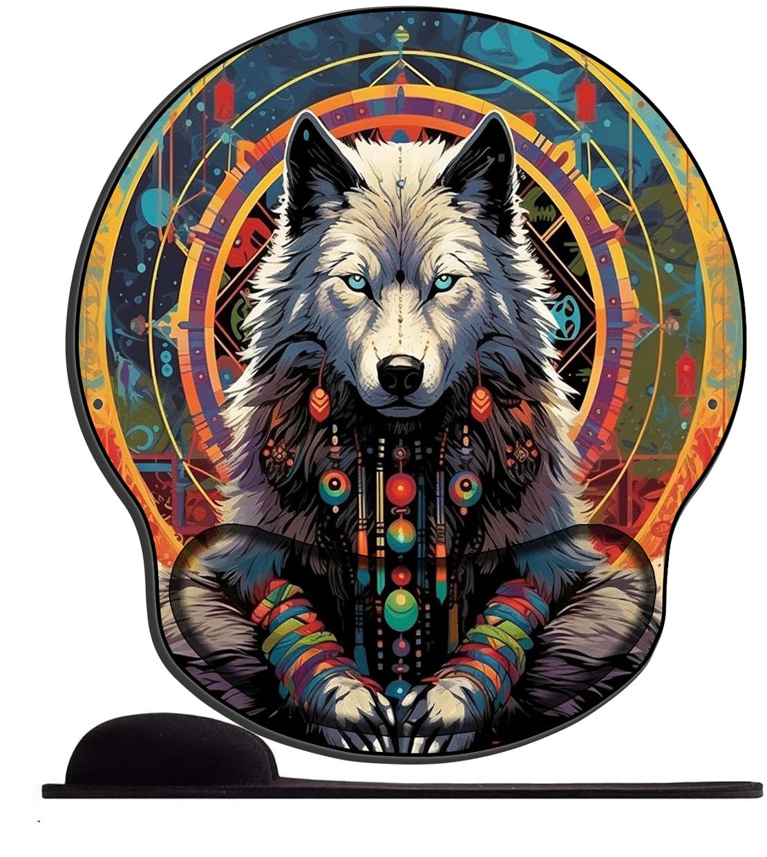 Mouse Pad - Mouse Mat with Wrist Rest Support, Gel Foam Rest Anti-slip Rubber Base, for Laptop Computer PC Home Office Working Gaming -wolf chief magic circle Indian style