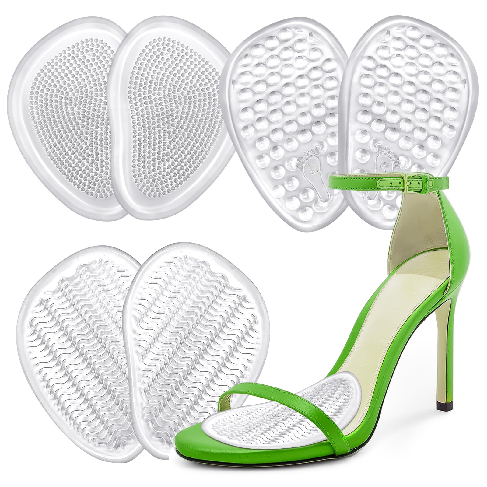 Metatarsal Pads Women, Forefoot Gel Pads Shoe Inserts, Foot Cushion Pads Reusable All Day Pain Relief, Ball of Foot Cushions, Anti Sliding Shoe Pads, Reduce Blisters, High Heel Inserts (3-Pairs)