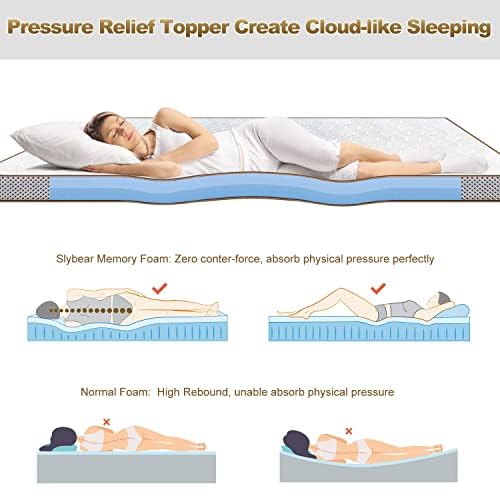 Slybear 3 Inch Memory Foam Mattress Topper Queen Cooling Gel Mattress Topper for Queen Size Bed with Non-Slip Removable Washable Cover, Pressure Relief Ventilated Mattress Pad