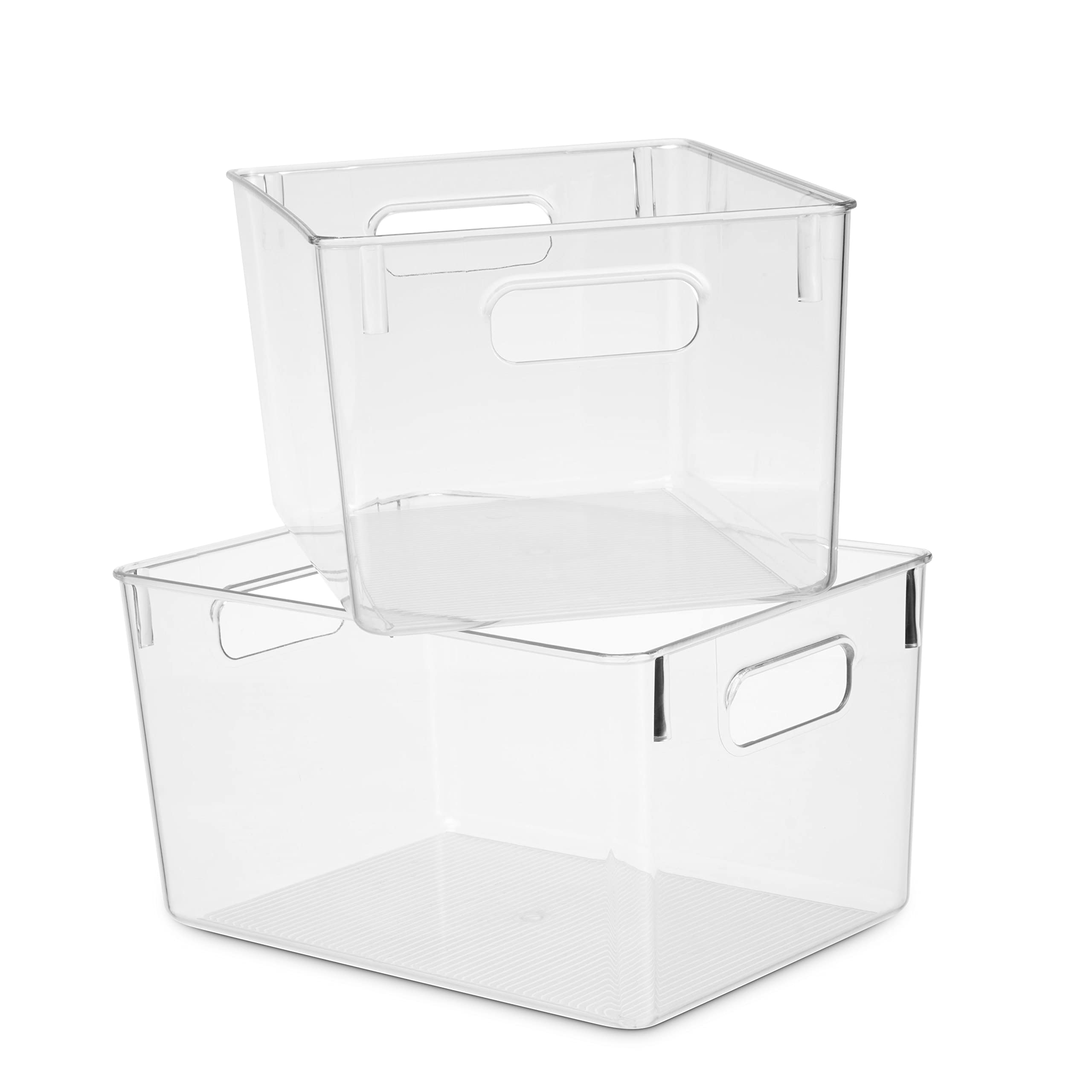 Pack Of 4 Plastic Kitchen Organization Pantry Storage Bins - Fridge Organizer, Cabinet Organizers, Household Food Storage Baskets for Countertops, Cabinets, Refrigerator, Freezer, Bedrooms, Bathrooms