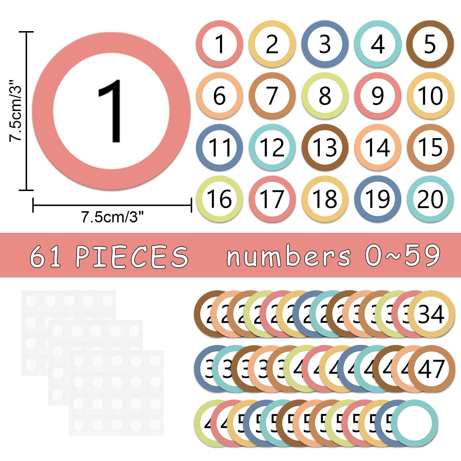 60 PCS Classroom Number Cutouts Bulletin Board Decor, Boho Educational Accent Cards with Number 0-59 and Blank Writable Cutout School Home Wall Decor for Teacher Students